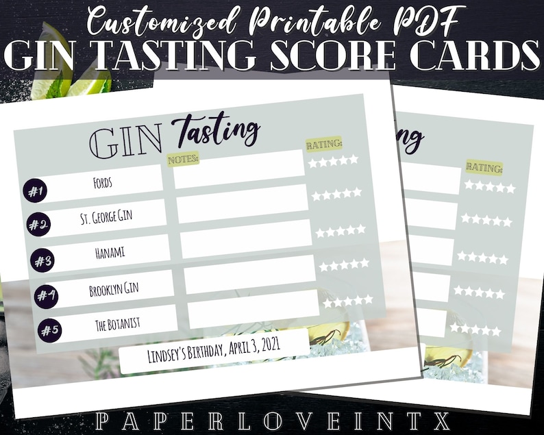 Editable Gin Tasting Score Card Printable PDF Digital Download 8.5x11 ...