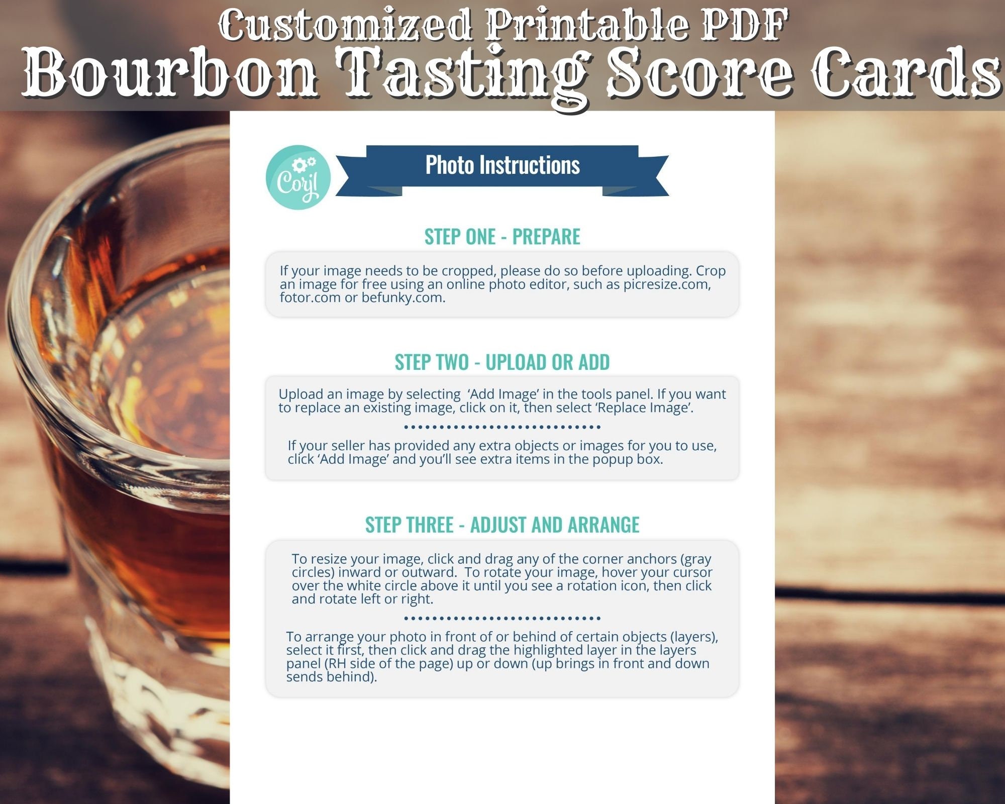 Editable Bourbon Tasting Score Card Printable PDF 8.5x11" and 8x10" for ...