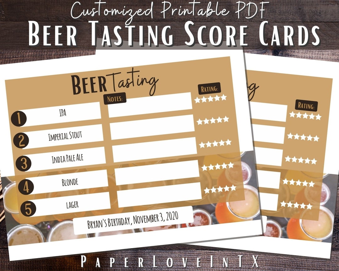 Editable Beer Tasting Score Card Printable PDF 8.5x11" and 8x10" for 10 ...