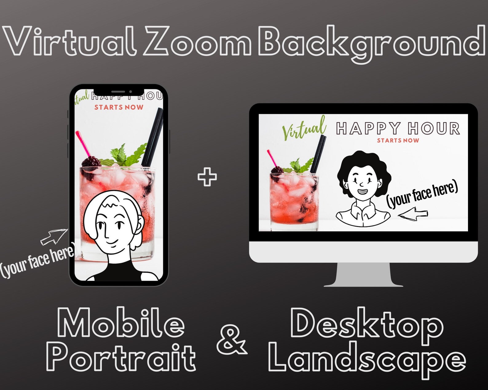 Virtual Happy Hour Background With Cocktail for Zoom Video Conferencing ...