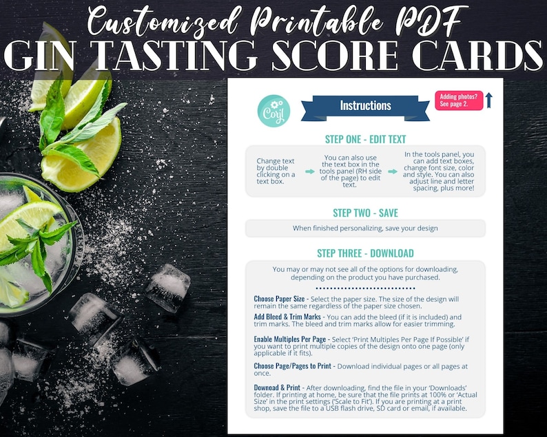 Editable Gin Tasting Score Card Printable PDF Digital Download 8.5x11 ...