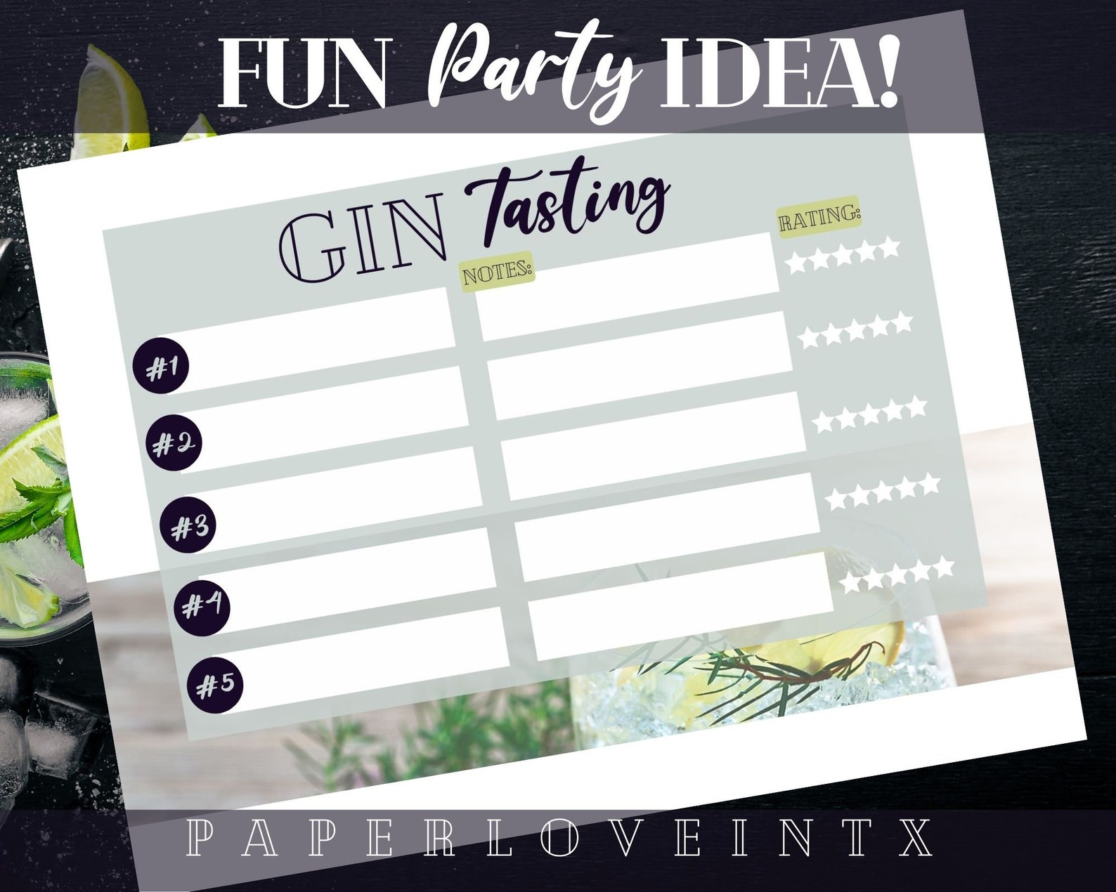 Gin Tasting Score Card Printable PDF Digital Download 8.5x11" and 8x10 ...