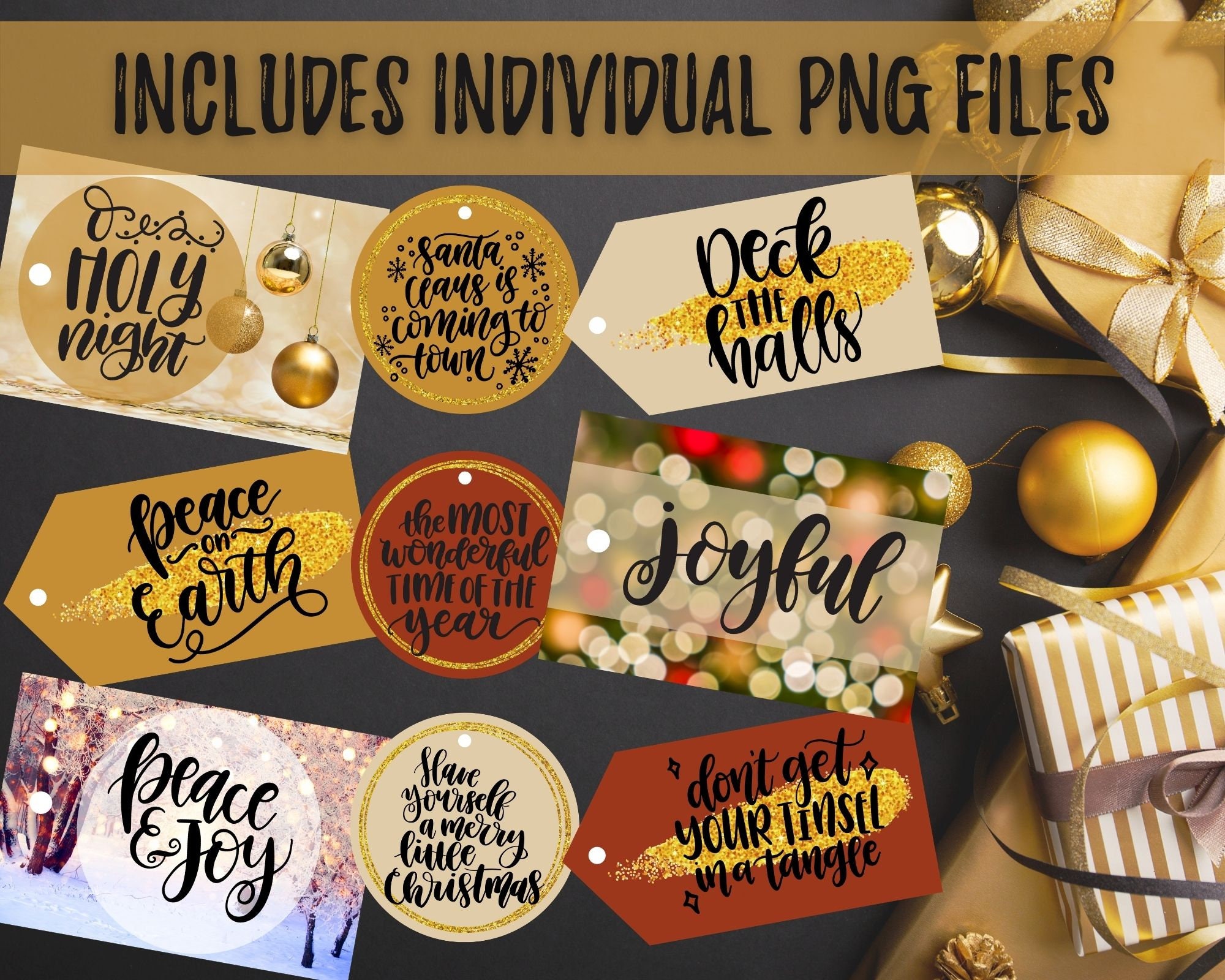 Printable Christmas Gift Tags With Glitter Gold Red Color - Etsy