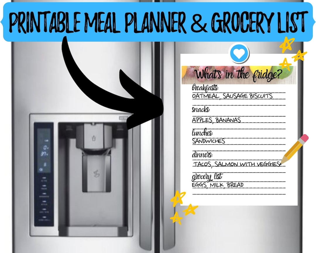 Printable Meal Planner and Grocery List, What's in the Fridge? Letter ...