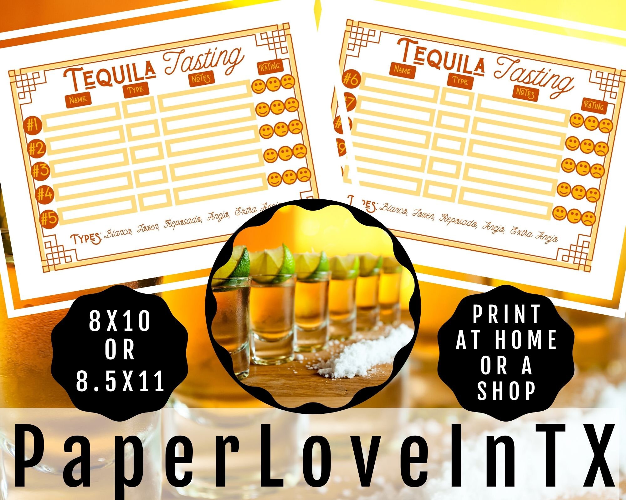Editable Tequila Tasting Score Card Printable PDF 8x10" and 8.5x11" for ...