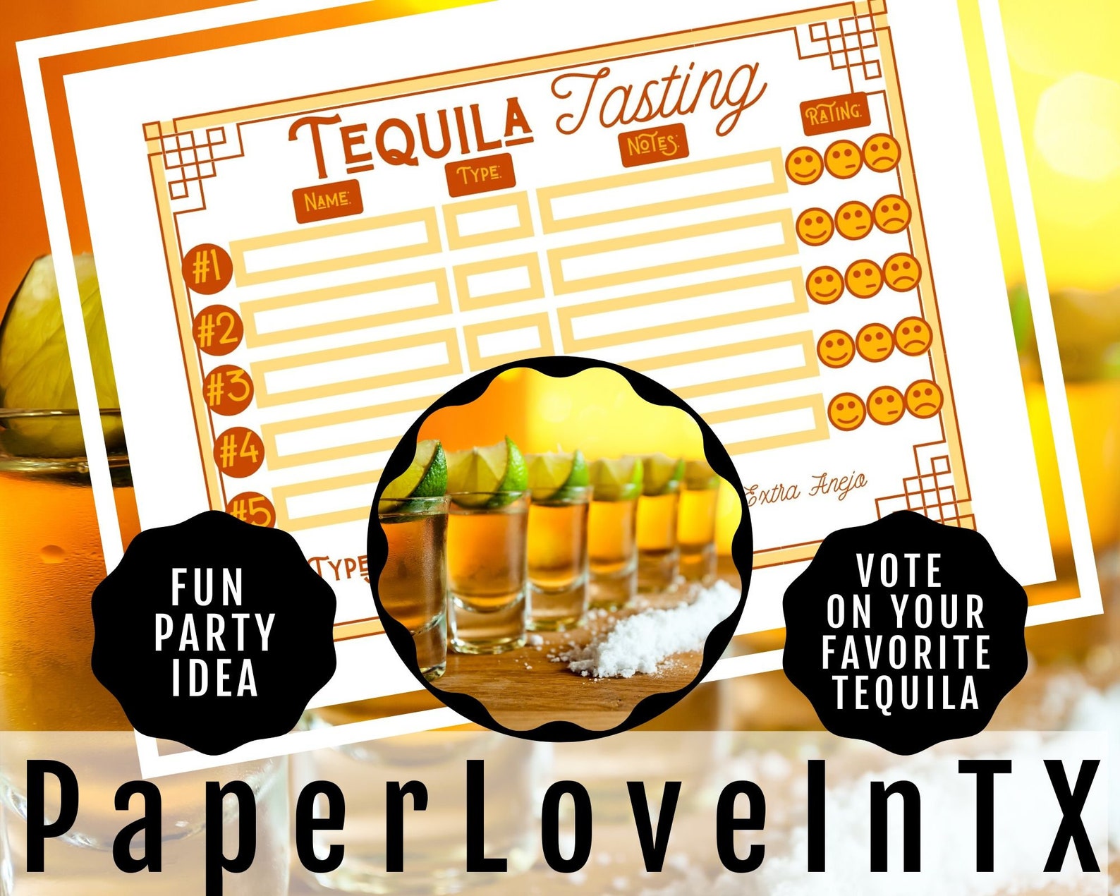 Editable Tequila Tasting Score Card Printable PDF 8x10" and 8.5x11" for ...