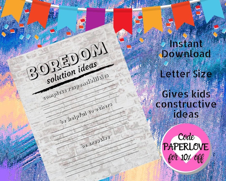 Boredom Solutions Printable for Tweens and Teens 8.5x11" Letter Size ...