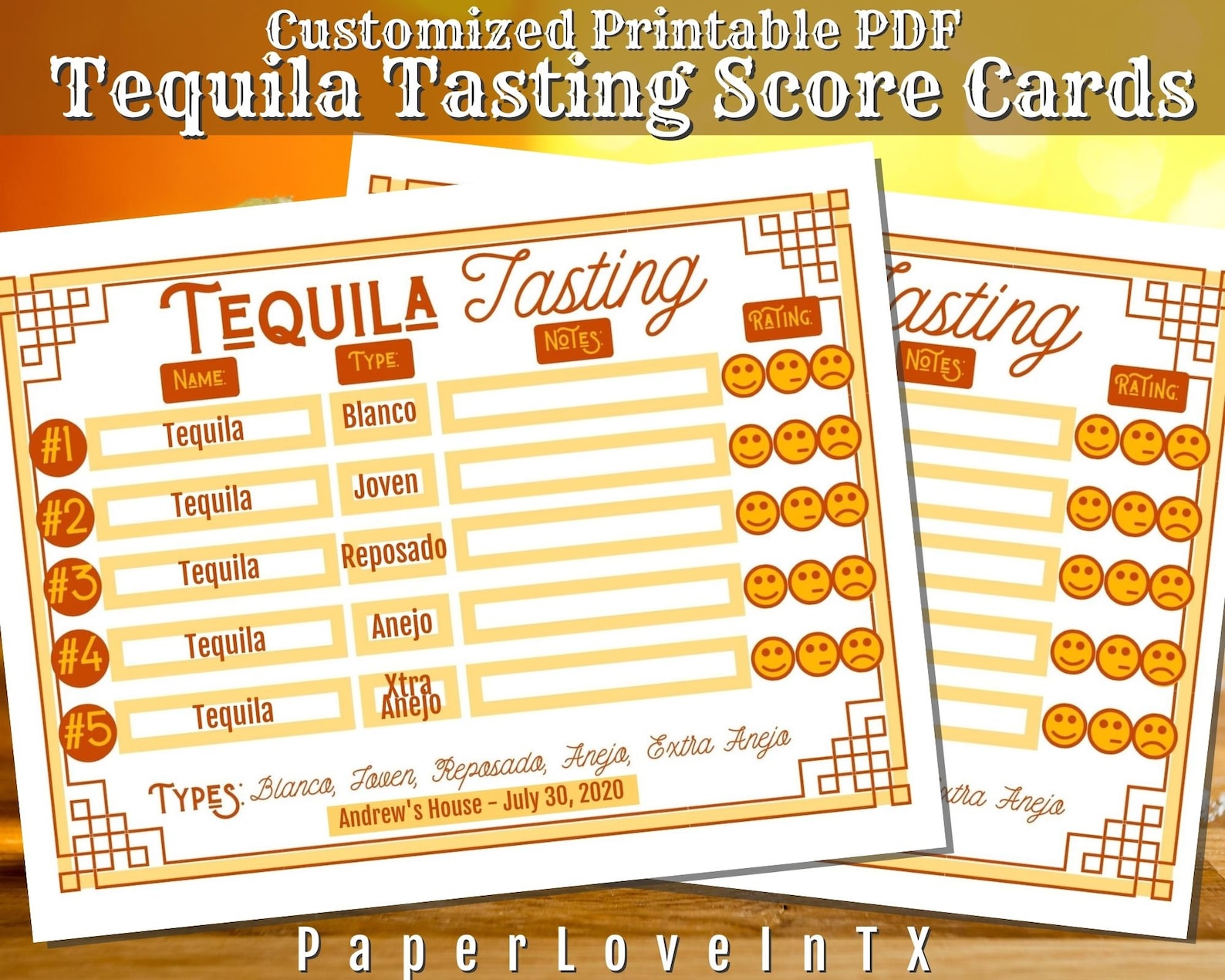 Editable Tequila Tasting Score Card Printable PDF 8x10" and 8.5x11" for ...