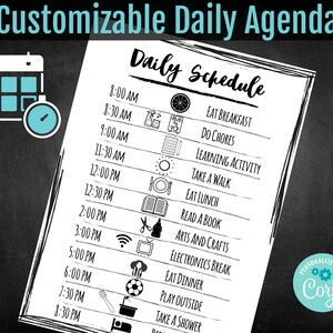 Customizable Home Schooling Printable Daily Agenda With Icons for Kids ...