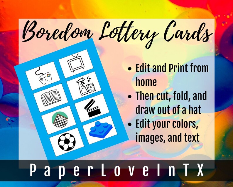 Editable Boredom Lottery Cards Printable PDF Letter Size - Etsy