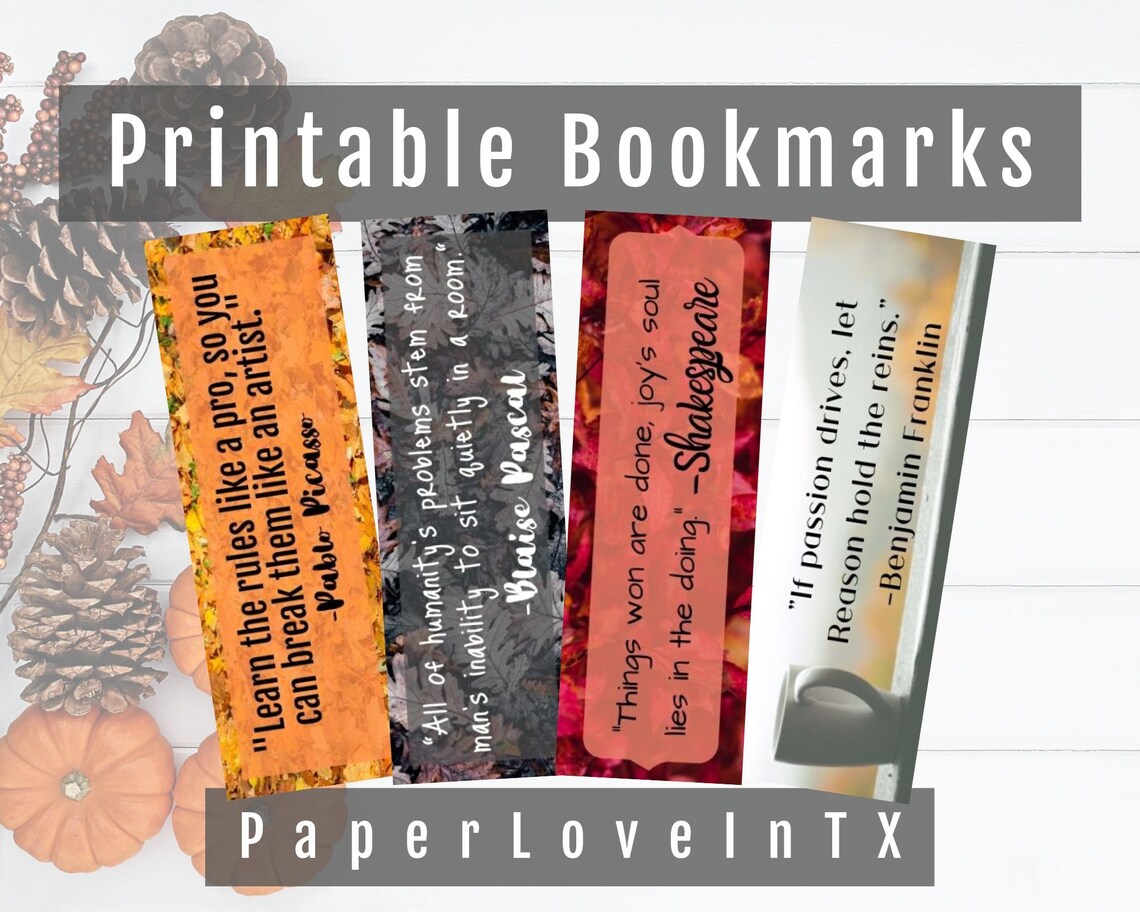 Printable Bookmarks Fall Theme With Inspirational Quotes From ...