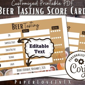 Editable Beer Tasting Score Card Printable PDF 8.5x11" and 8x10" for 10 ...
