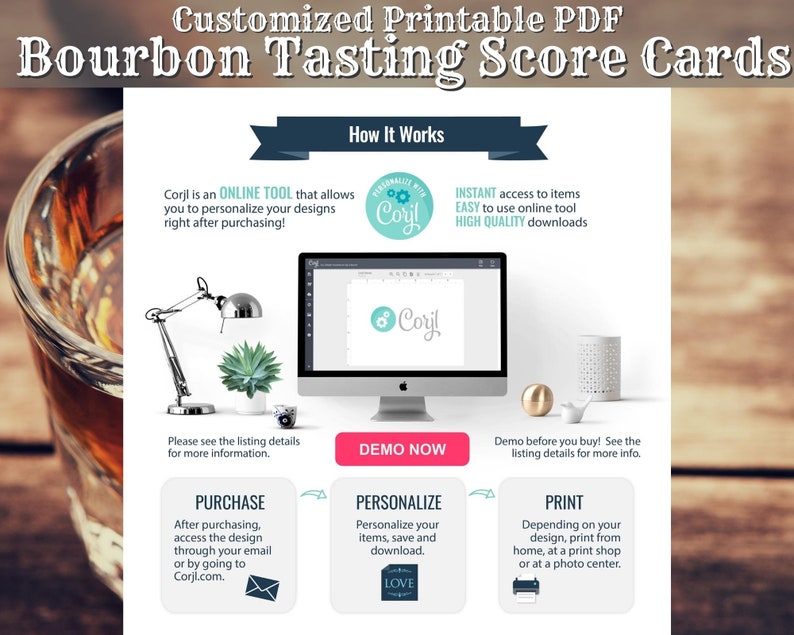 Editable Bourbon Tasting Score Card Printable PDF 8.5x11" and 8x10" for ...