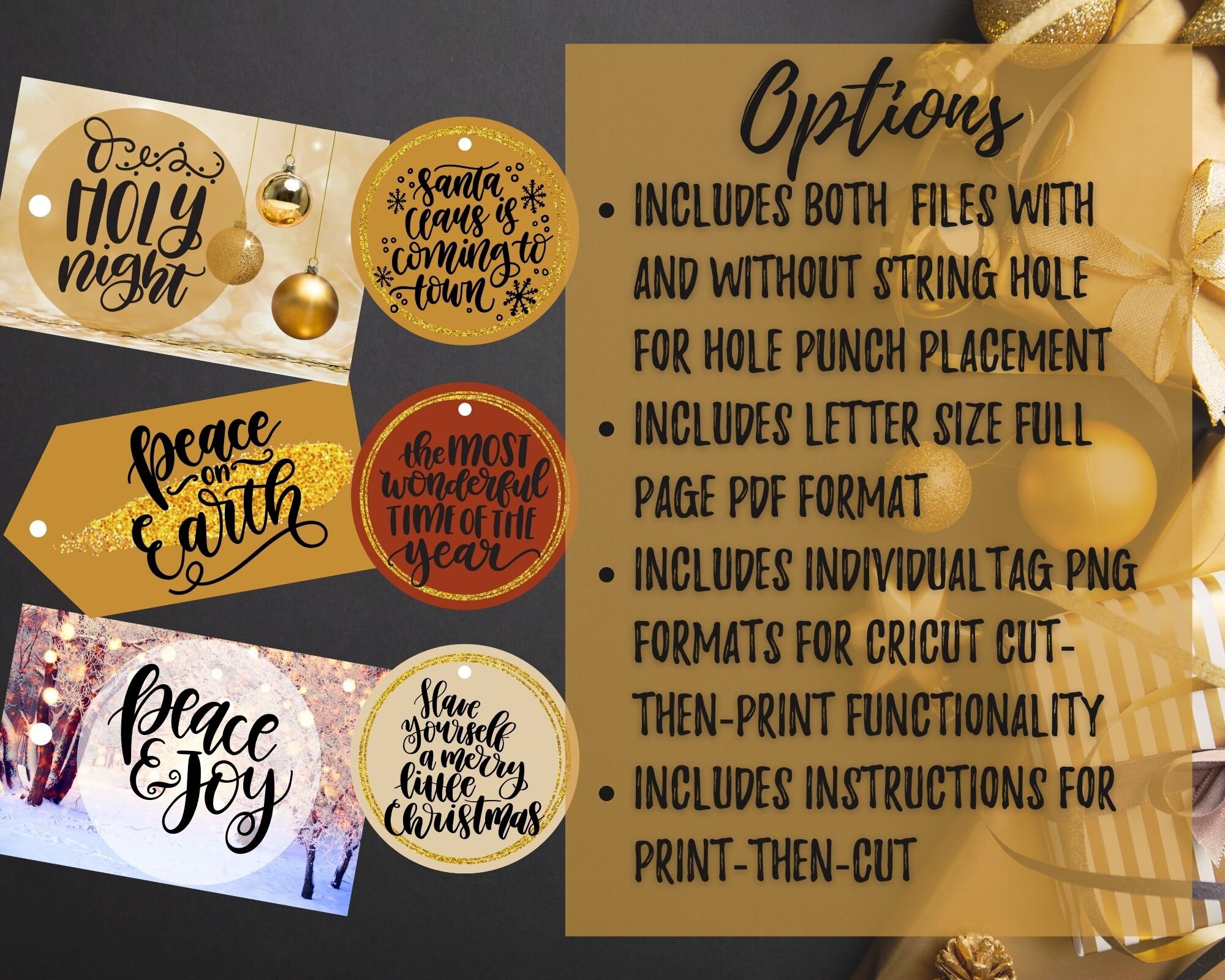 Printable Christmas Gift Tags With Glitter, Gold, Red Color Theme ...