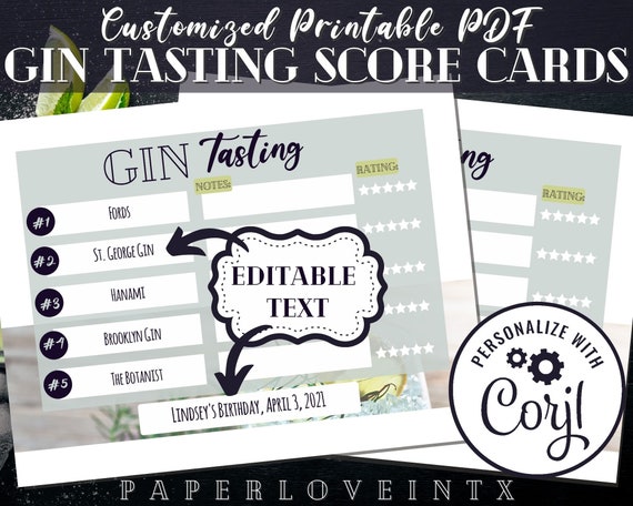 Editable Gin Tasting Score Card Printable PDF Digital Download - Etsy