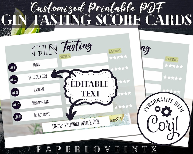 Editable Gin Tasting Score Card Printable PDF Digital Download 8.5x11 ...