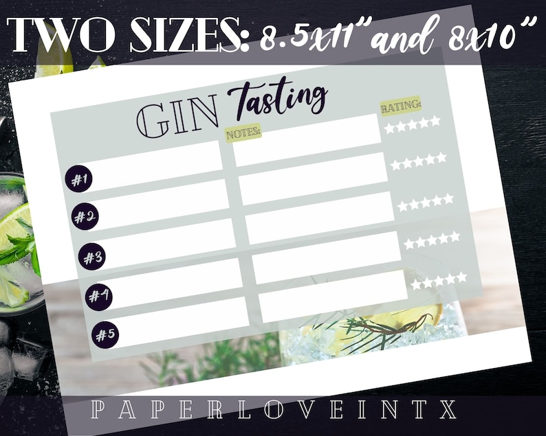 Editable Gin Tasting Score Card Printable PDF Digital Download 8.5x11 ...
