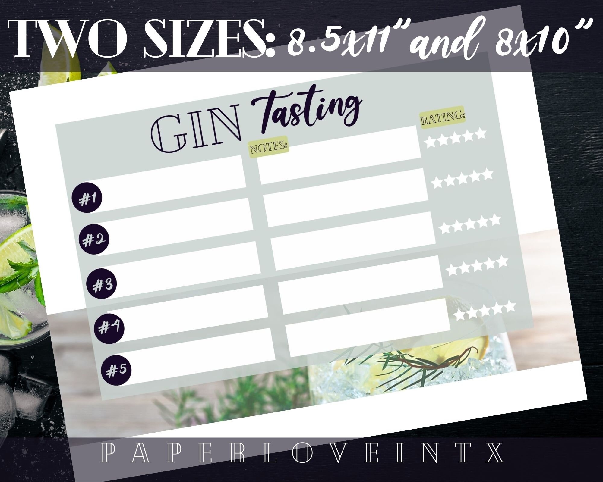 Editable Gin Tasting Score Card Printable PDF Digital Download 8.5x11 ...