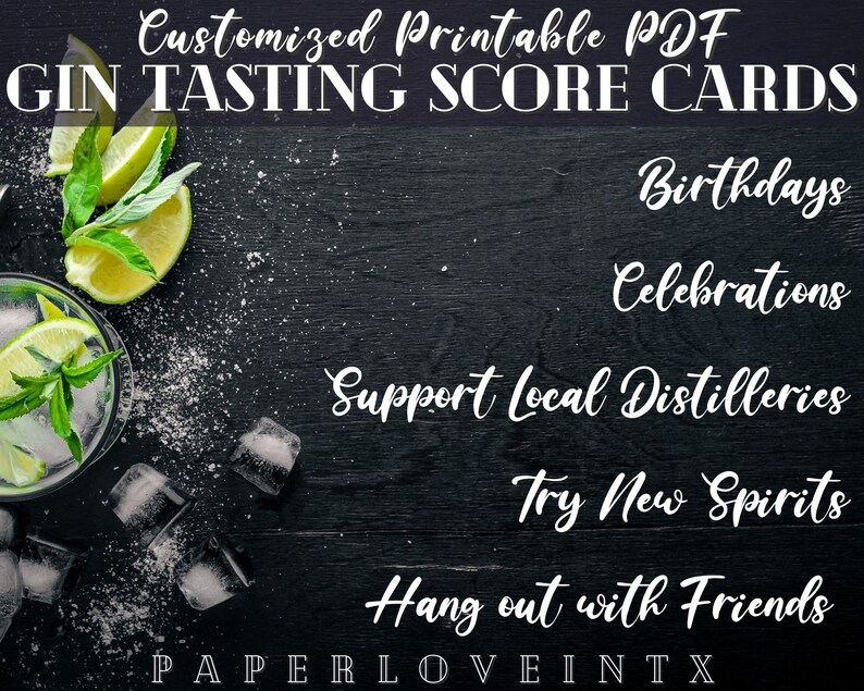 Editable Gin Tasting Score Card Printable PDF Digital Download 8.5x11 ...