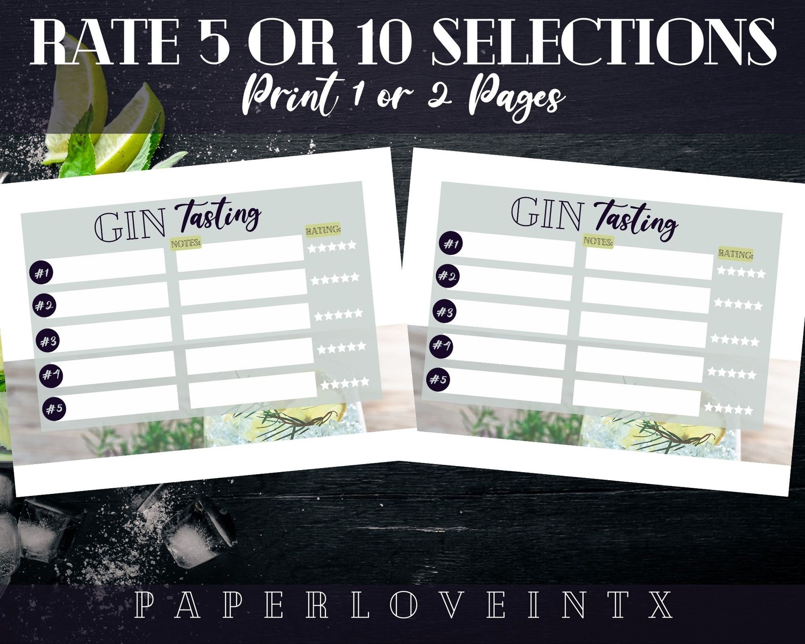 Editable Gin Tasting Score Card Printable PDF Digital Download 8.5x11 ...