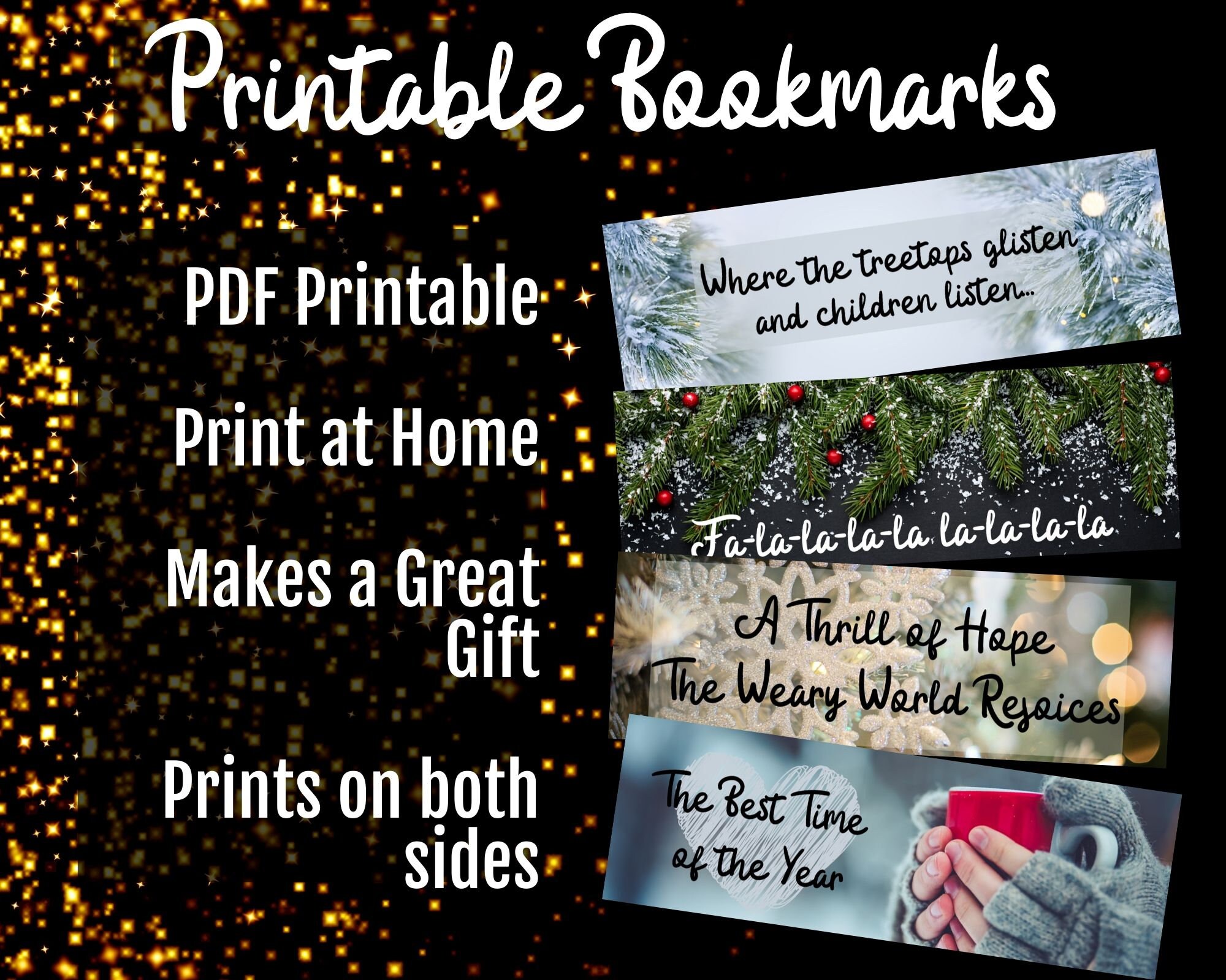 Printable Bookmarks Christmas Carol Theme With Lyrics and Winter Photo ...