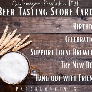 Editable Beer Tasting Score Card Printable PDF 8.5x11" and 8x10" for 10 ...