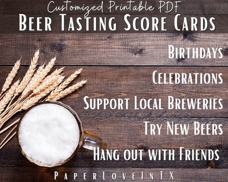 Editable Beer Tasting Score Card Printable PDF 8.5x11" and 8x10" for 10 ...