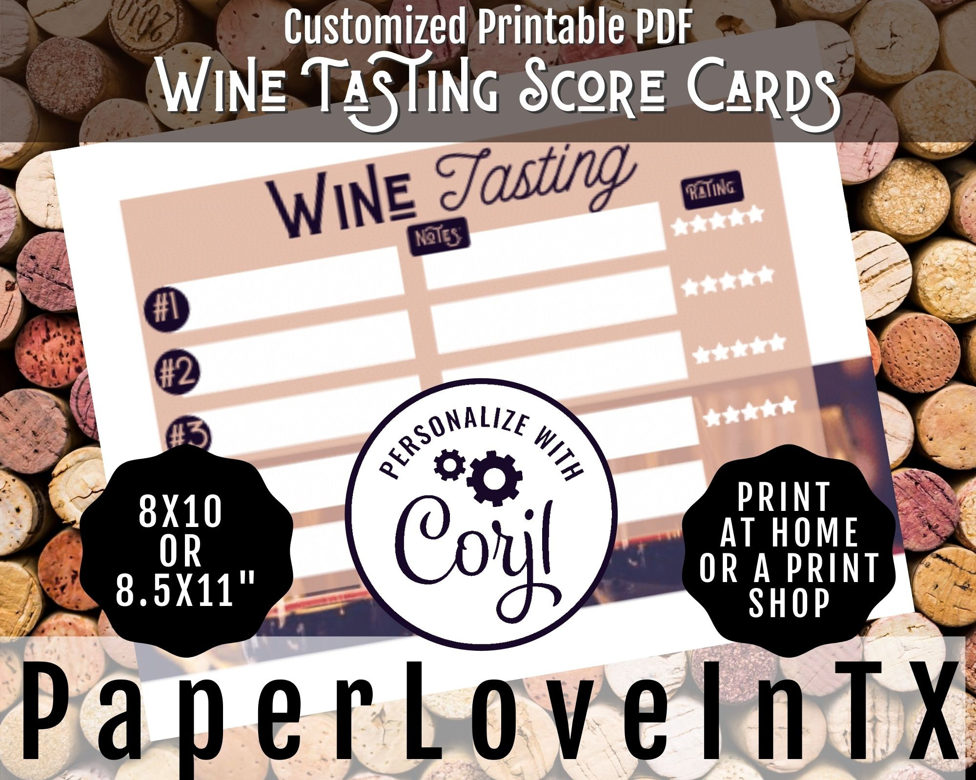 Editable Wine Tasting Score Card Printable PDF Digital Download 8.5x11 ...