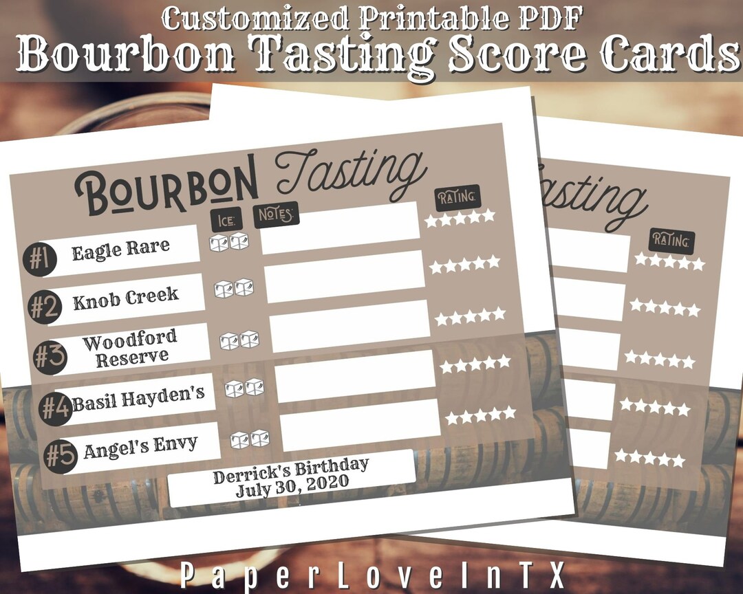 Editable Bourbon Tasting Score Card Printable PDF 8.5x11" and 8x10" for ...