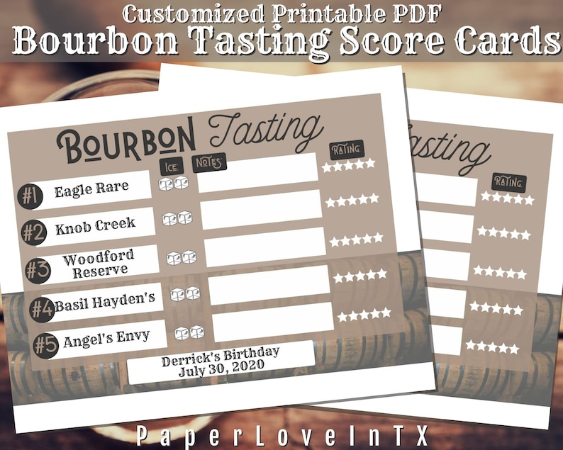 Editable Bourbon Tasting Score Card Printable PDF 8.5x11" and 8x10" for ...
