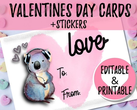 Printable Valentine's Day Cards and Stickers With Editable | Etsy