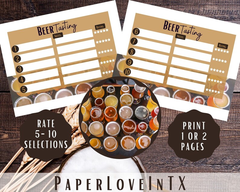 Beer Tasting Score Card PDF Printable Letter Size 8.5x11" and 8x10 ...