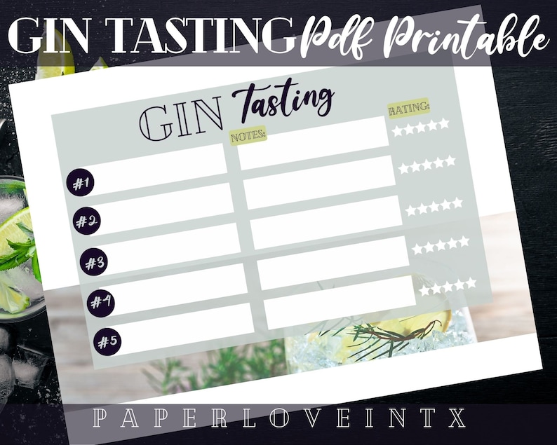 Gin Tasting Score Card Printable PDF Digital Download 8.5x11" and 8x10 ...