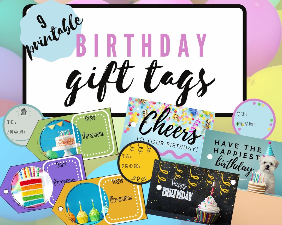 Colorful Printable Birthday Gift Tags With Cupcakes, Confetti, Cake ...