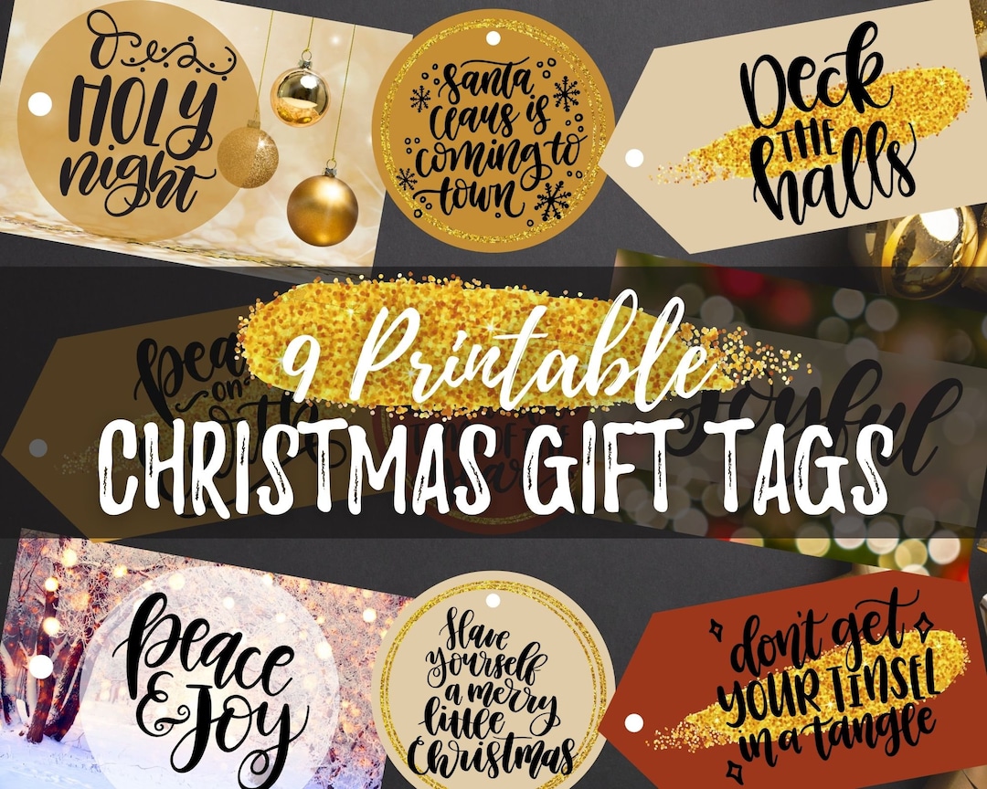 Printable Christmas Gift Tags With Glitter, Gold, Red Color Theme ...