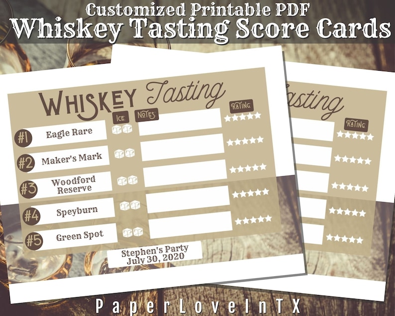 Editable Whiskey Tasting Score Card Printable PDF 8.5x11" and 8x10" for ...