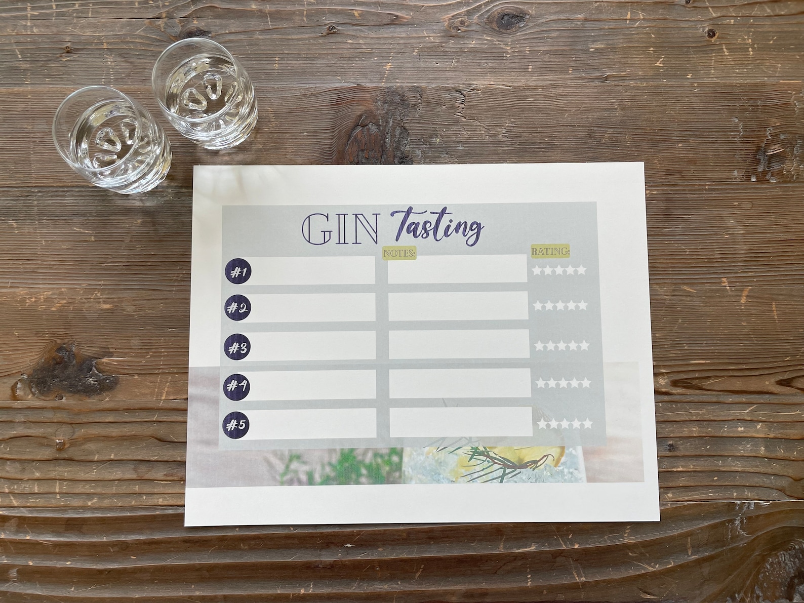 Gin Tasting Score Card Printable PDF Digital Download 8.5x11" and 8x10 ...