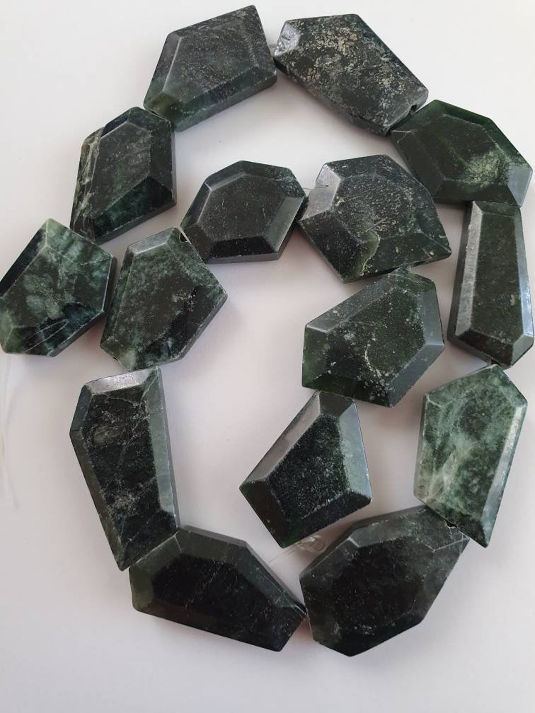 Dark Green Serpentine natural, 22x14x6mm-38x26x12mm Faceted Freeform ...