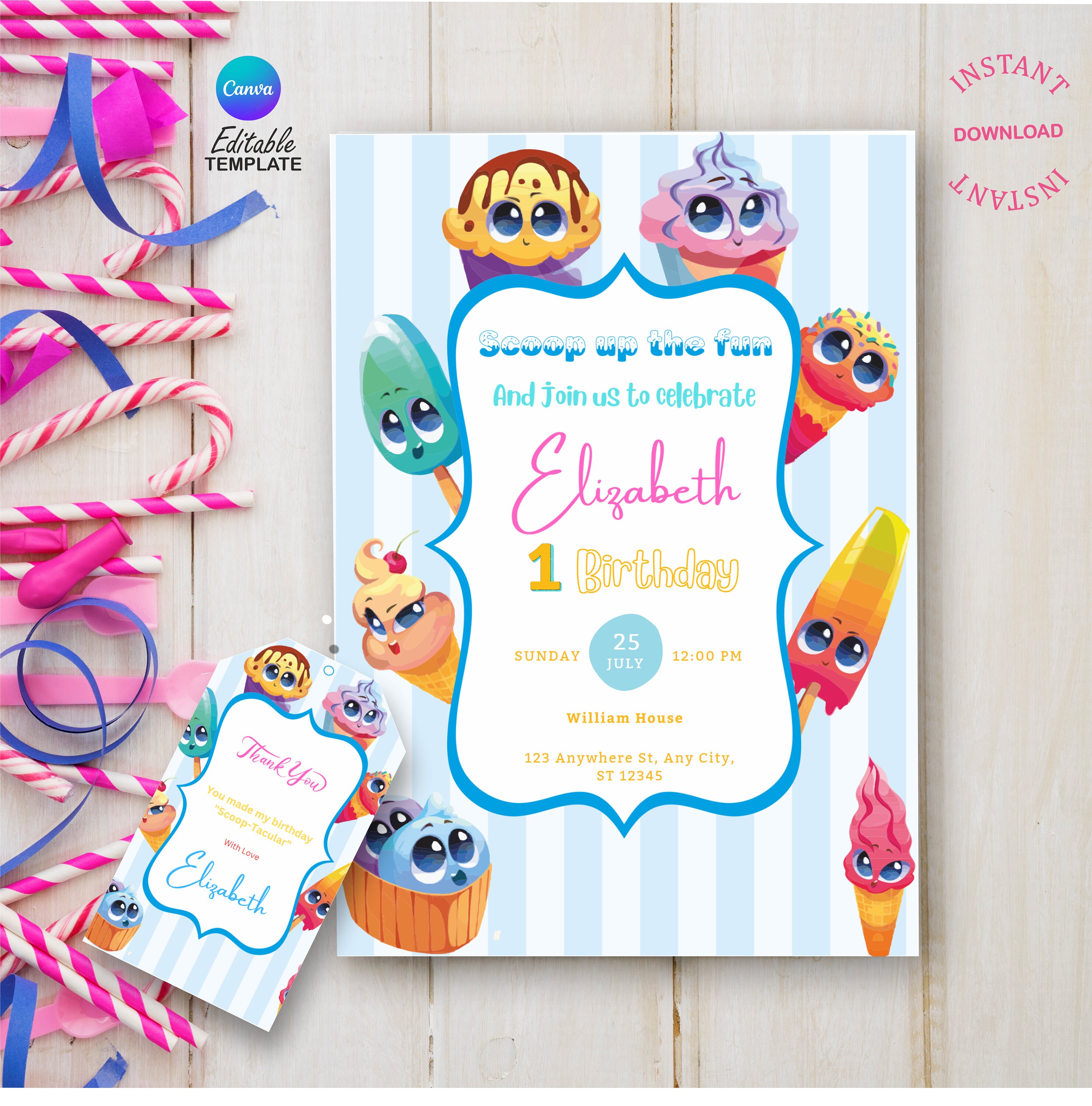Editable Ice Cream Invitation Ice Cream Birthday Invitation - Etsy Canada