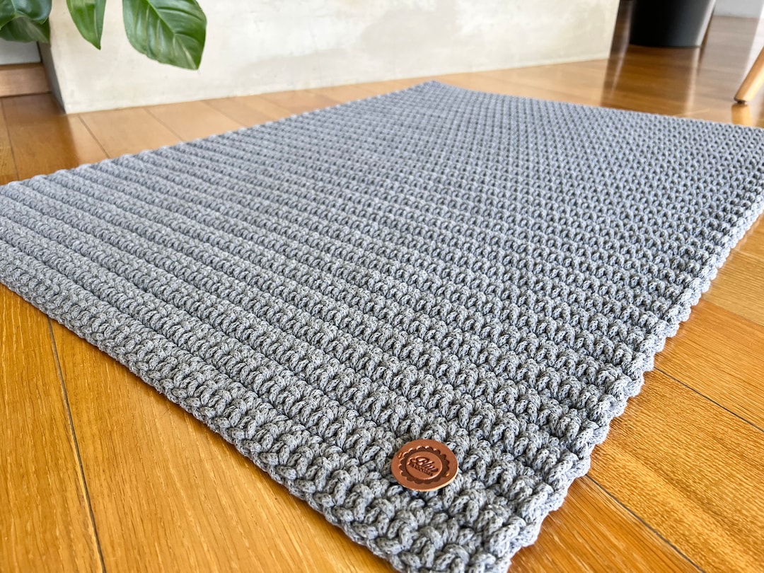 Rectangular Crochet Rug, Cotton Handmade Rug, Gray Mat, Simple String ...