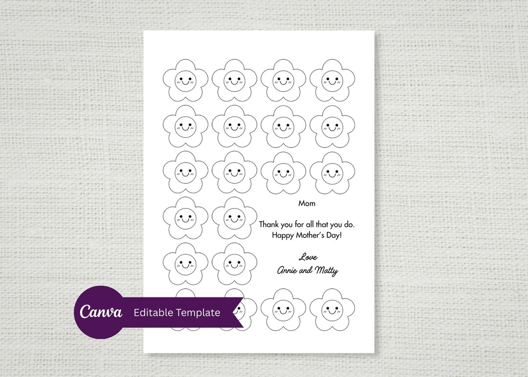 Happy Flower Mother's Day Card & Coloring Page - Customizable Canva ...