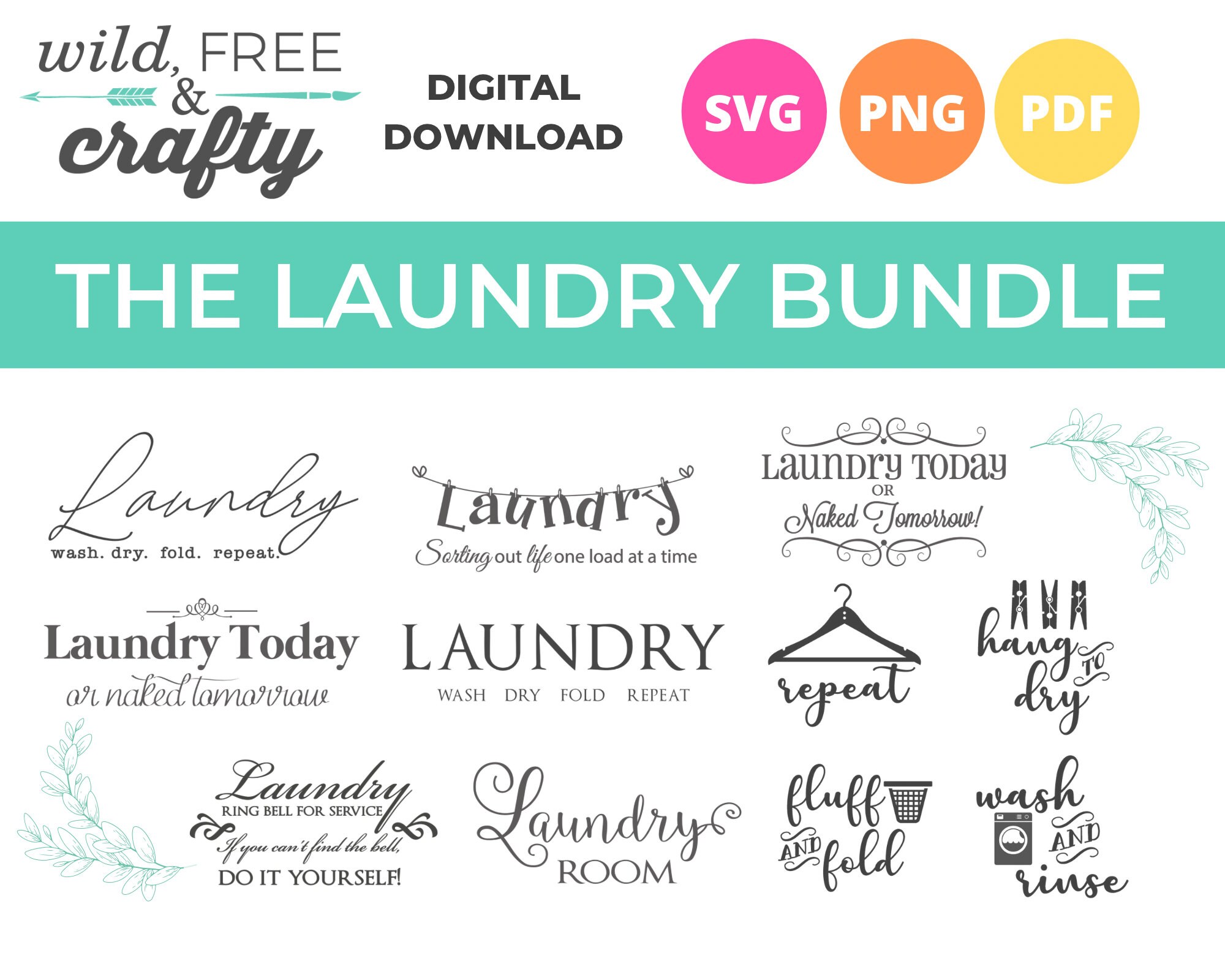 Laundry Svg Cut File, Laundry Svg Bundle, SVG Pdf Png Files, Cutting ...