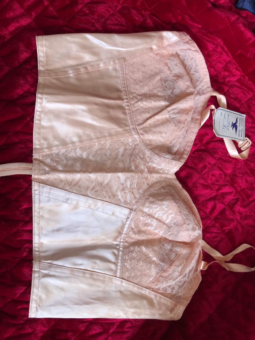 Vintage 60's Satin Corset Bra, Vintage French Lingerie, Bullet Bra ...