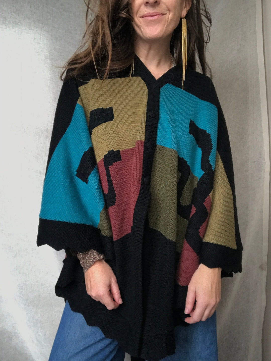 Chacok Vintage Wool Poncho, Bohemian, 80s, French Designer, One Size - Etsy