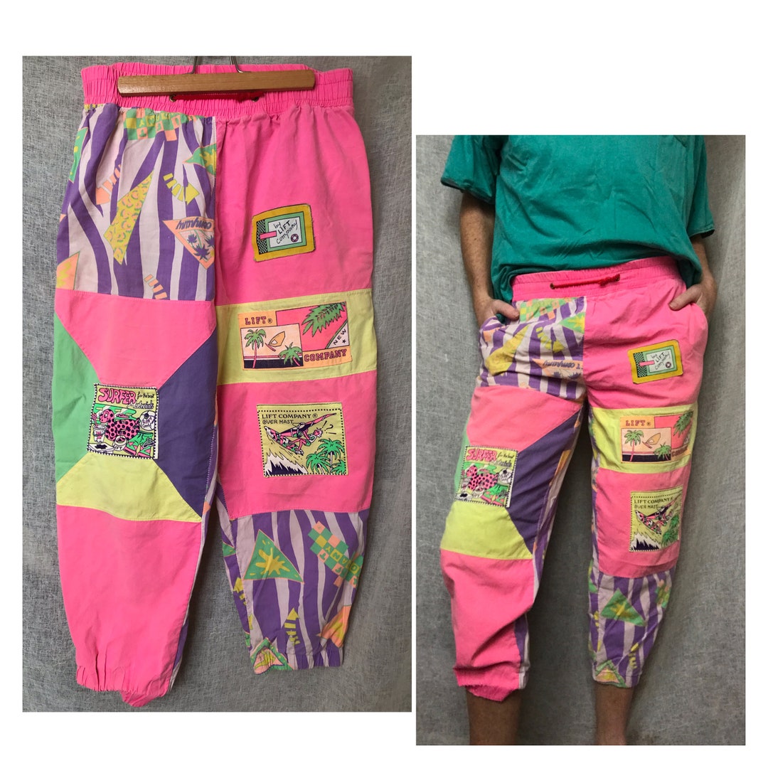 Vintage 80s Surf Pant, Windsurf, Neon Colorblock, Lift Company, Vintage ...