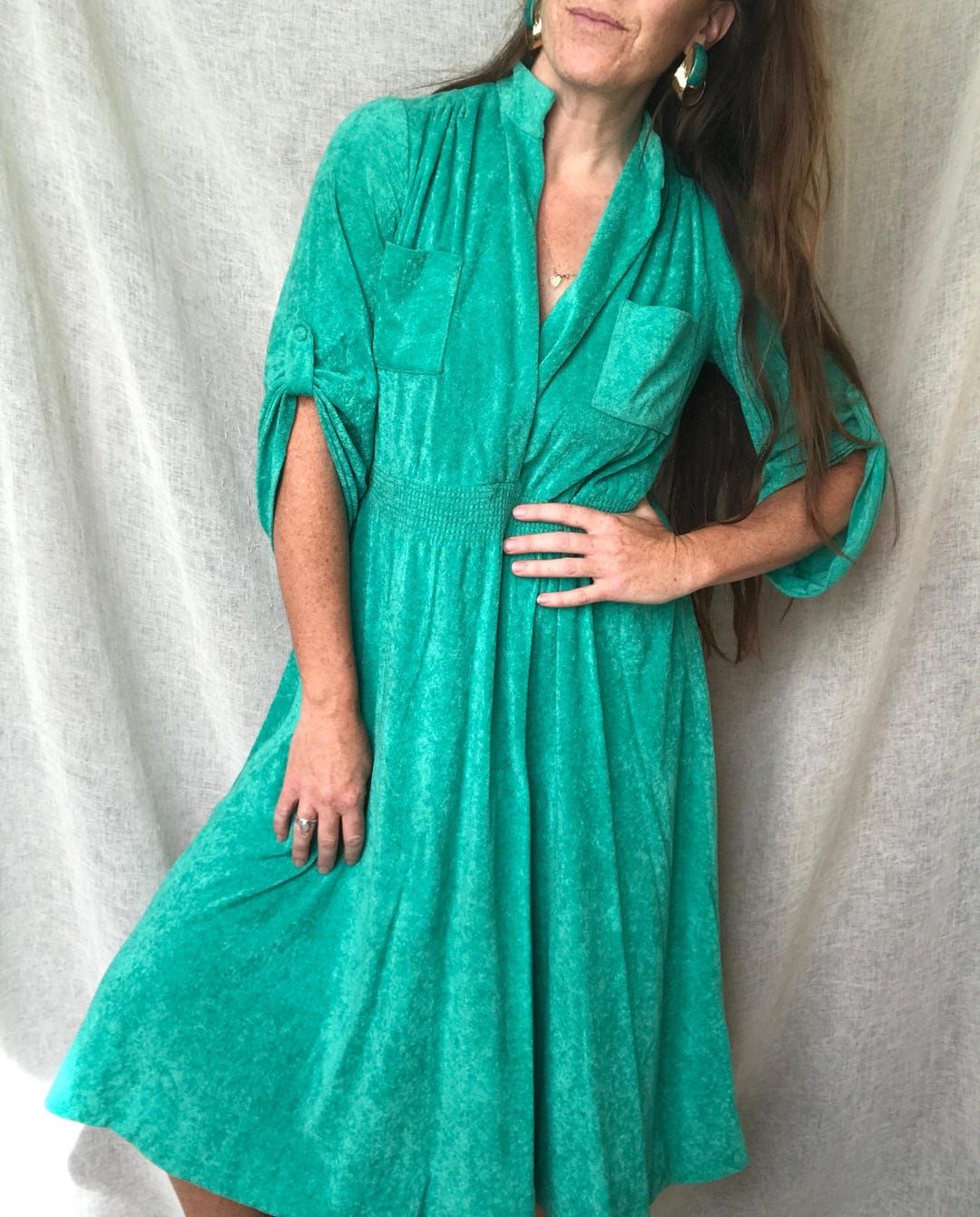Vintage 70s Terry Cloth Dress: Aqua Green Beach Cover-up, Med/xl - Etsy