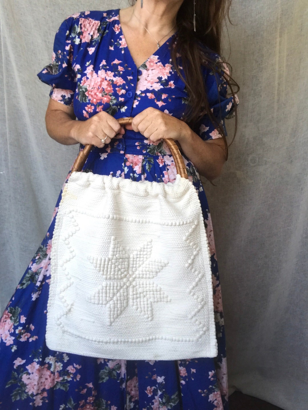 Vintage 70s Macrame Handbag, Knobby Knit, Top Handle, Boho Bag, 16 ...