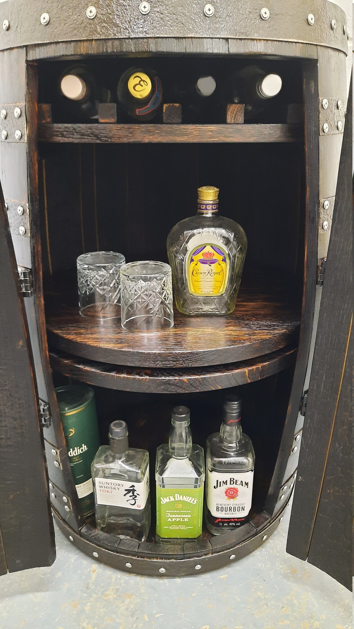 Whisky Barrel-bar_ Rotating Shelf Rack _whisky Oak Barrel | Etsy