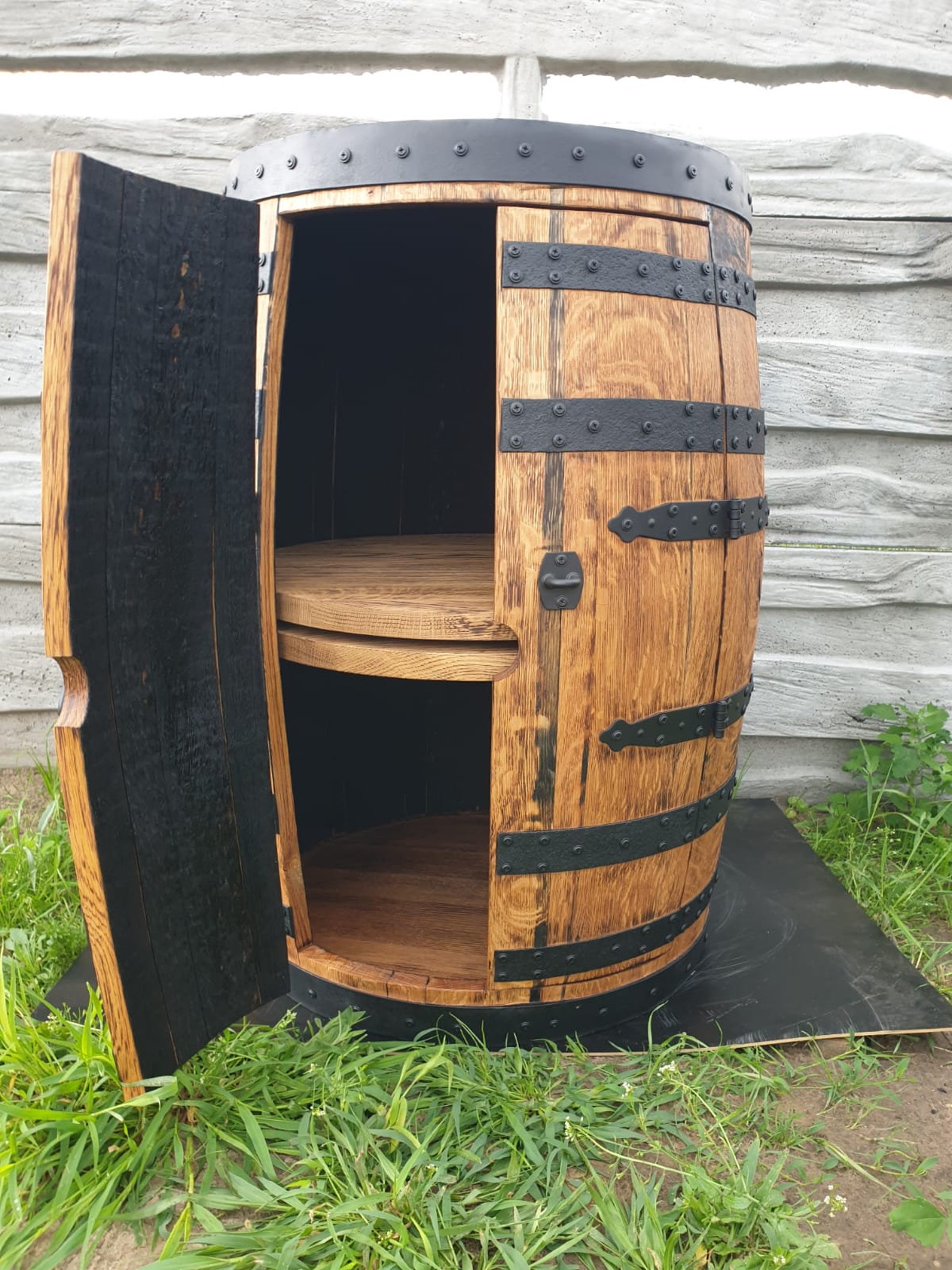 ROTATING SHELF Whisky Barrel Cabinet_oak Barrel-bar_handmade | Etsy
