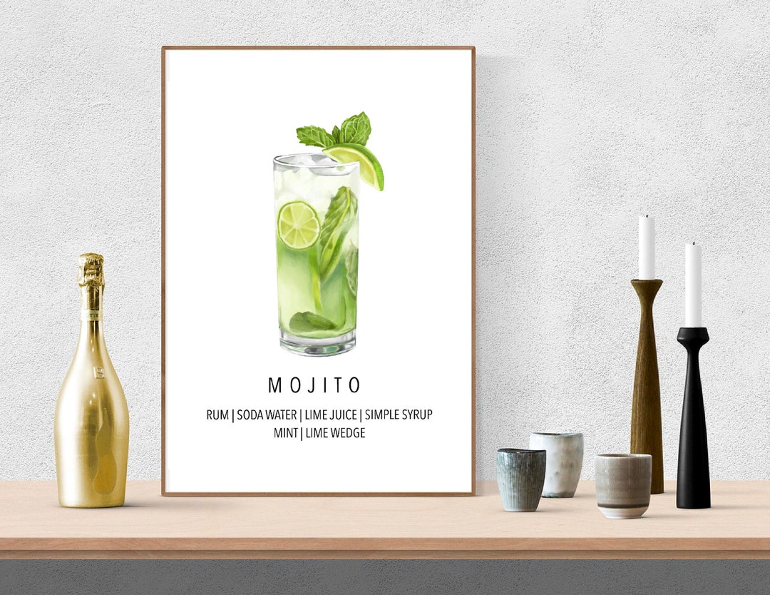 Mojito Cocktail Print // Bar Print, Wedding Bar, Wall Art, Home Bar Art ...